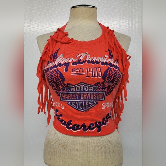 Harley-Davidson | Tops | Harleydavidson Fringe Halter Top Upcycled ...
